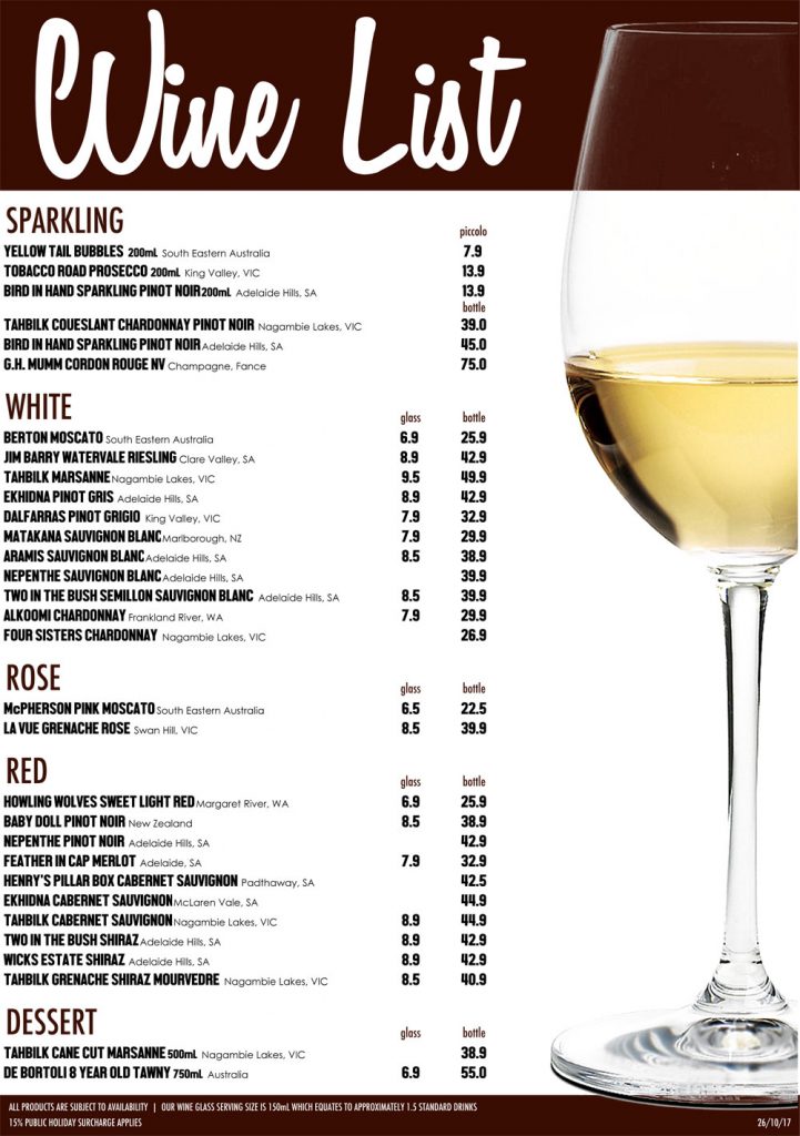 Tap'd & Char'd Wine List - Prince Alfred Hotel Tap'd & Char'd Wine List - Prince Alfred Hotel